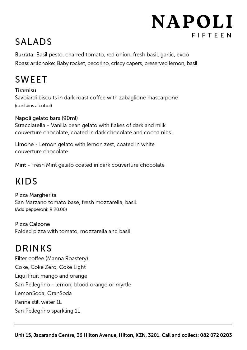 Menu – Napoli Fifteen